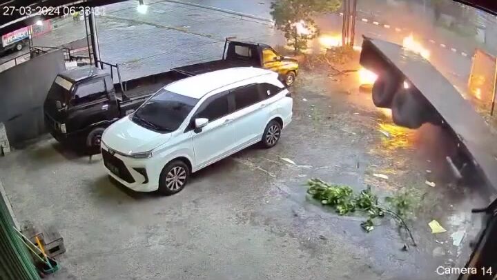 Bike Goes Up In Flames In Collision With Truck