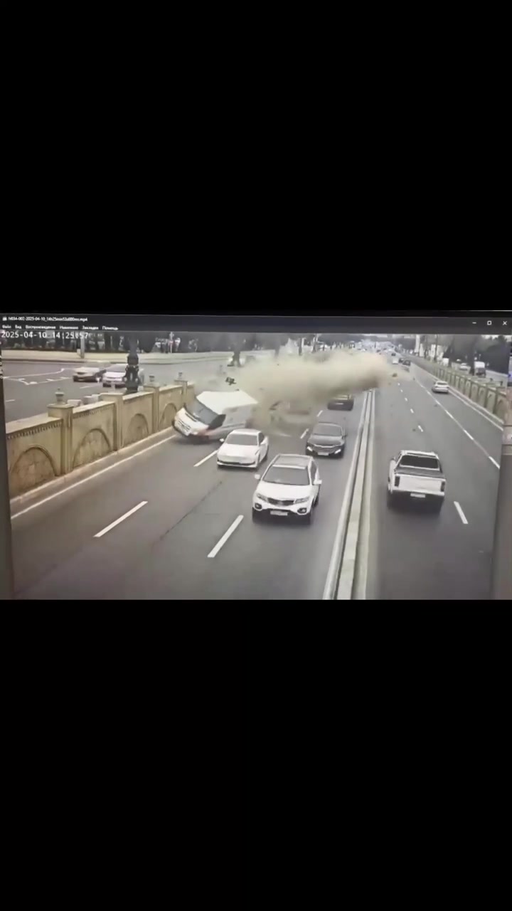 Car Goes Dukes Of Hazzard Over Russian Freeway