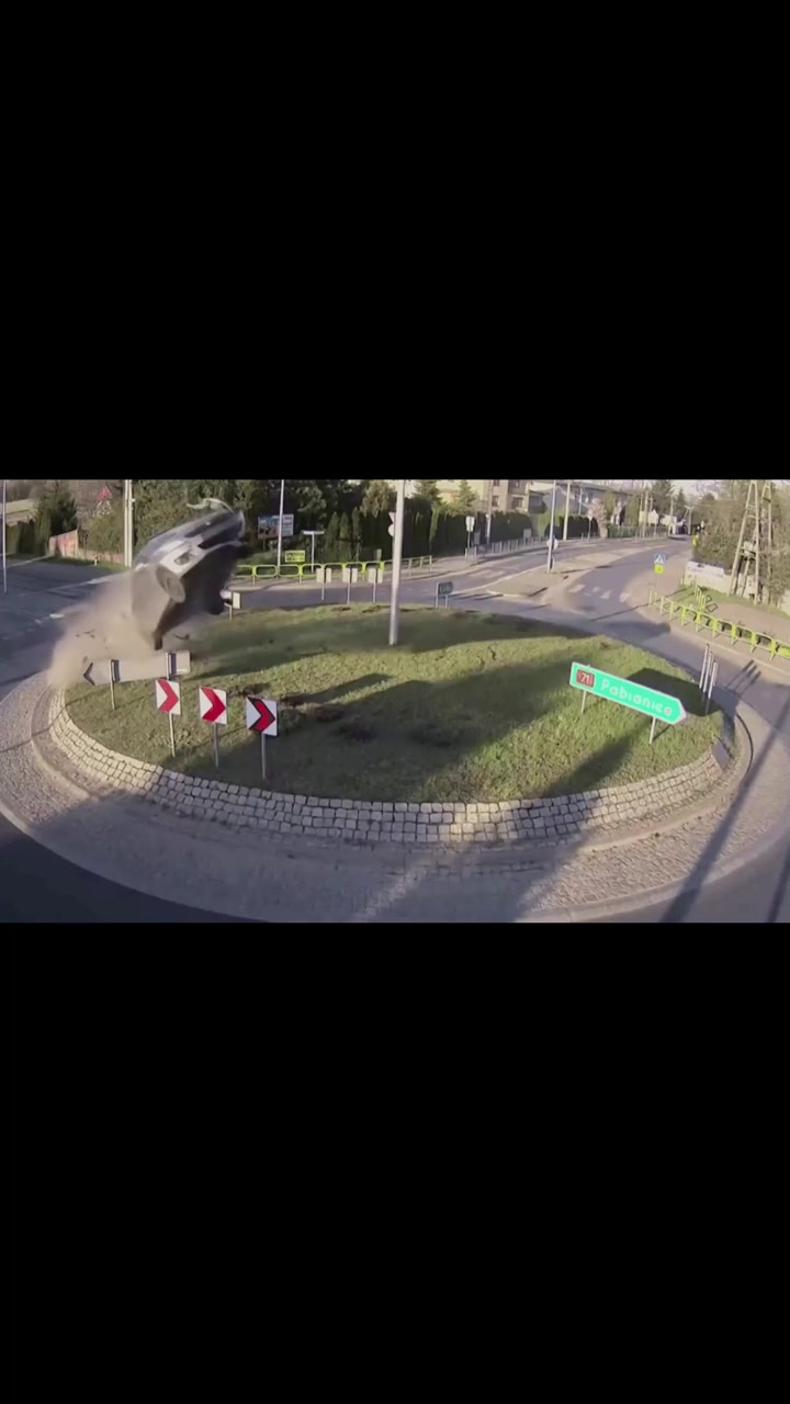 Crazy Driver On A Roundabout In Poland