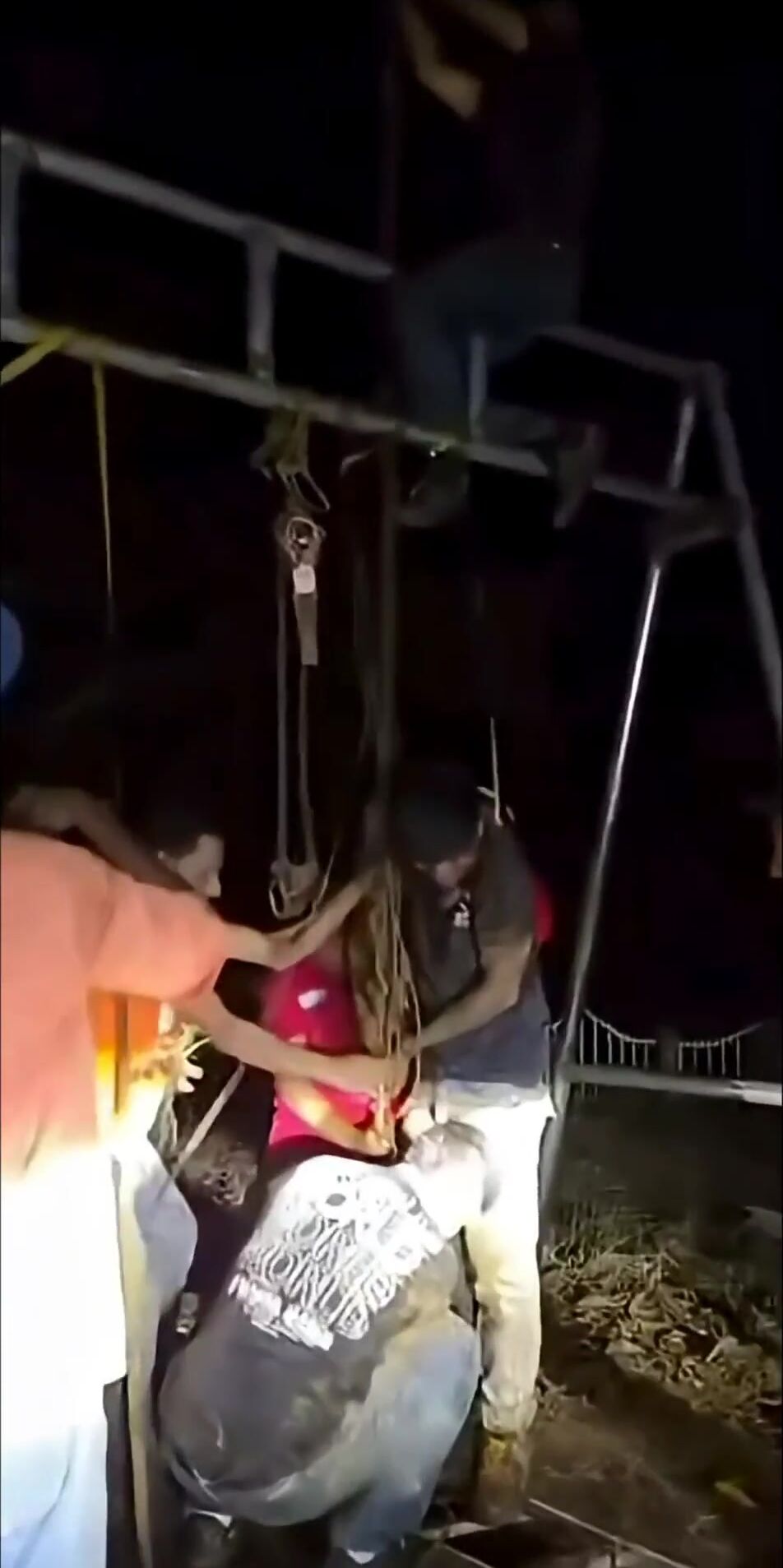 Keep Lifting The Metal Pole Into The Electric Wires Above